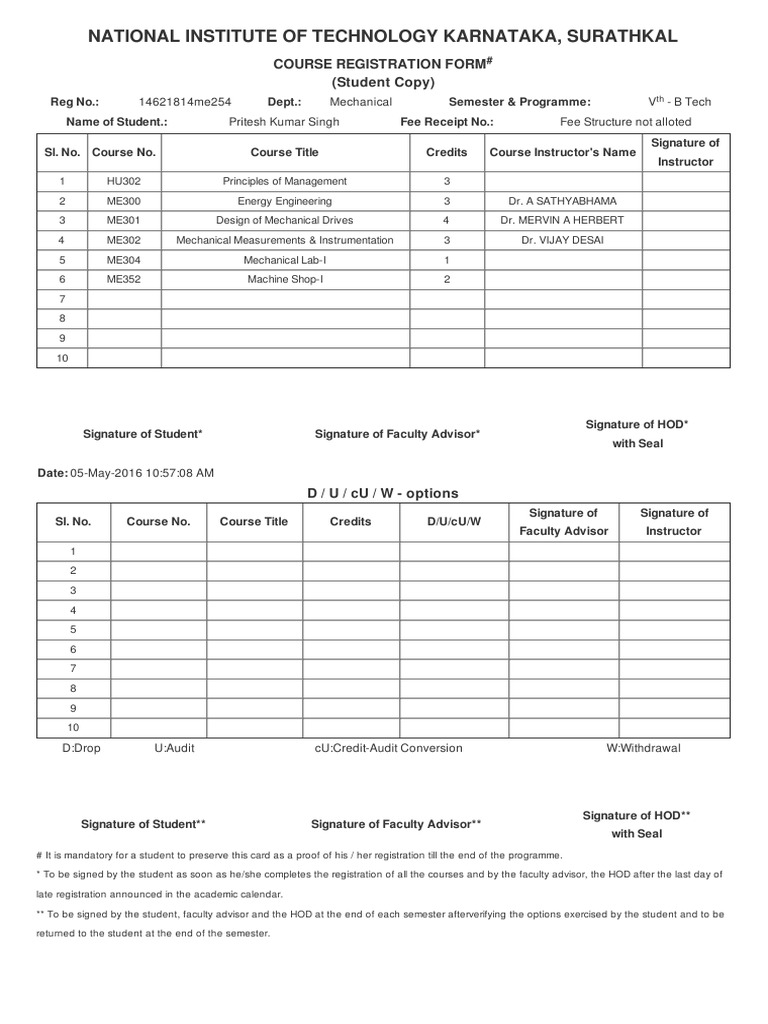 National Institute of Technology Karnataka, Surathkal: Course ...