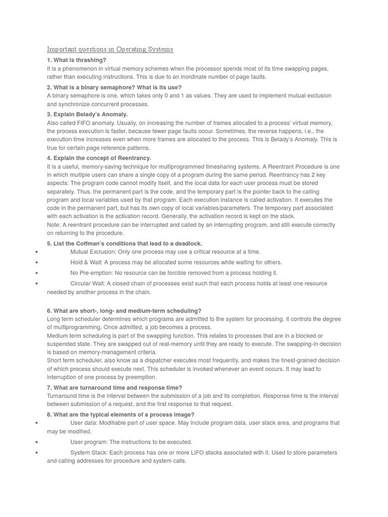 Important Questions in Operating Systems | PDF | Process (Computing) | Scheduling (Computing)