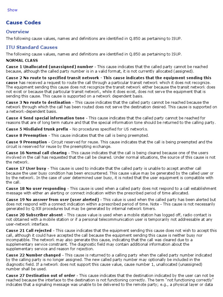 Cause Codes | PDF | Communications Protocols | Parameter (Computer ...