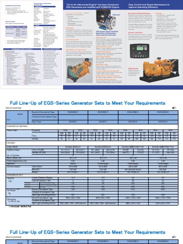 Line Up of Egs Series Generator | PDF | Engines | Turbocharger
