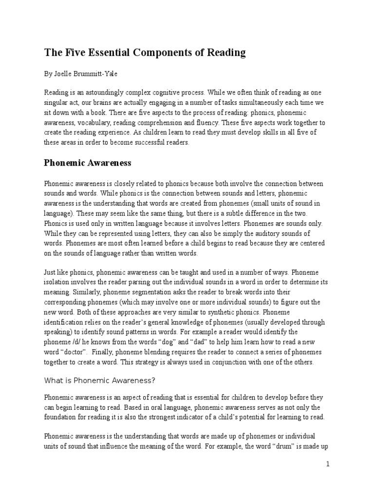 The Five Essential Components of Reading | Download Free PDF | Phonics ...