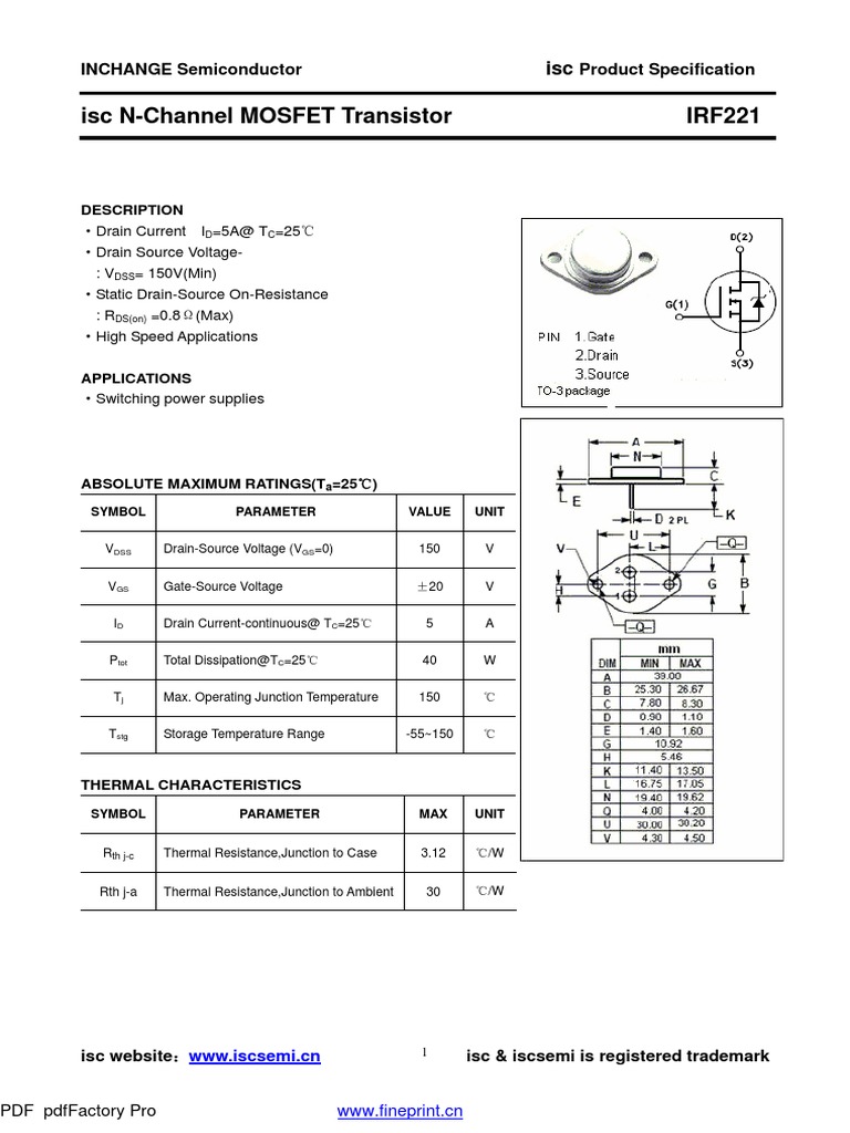 Isc N-Channel MOSFET Transistor IRF221: INCHANGE Semiconductor Product ...