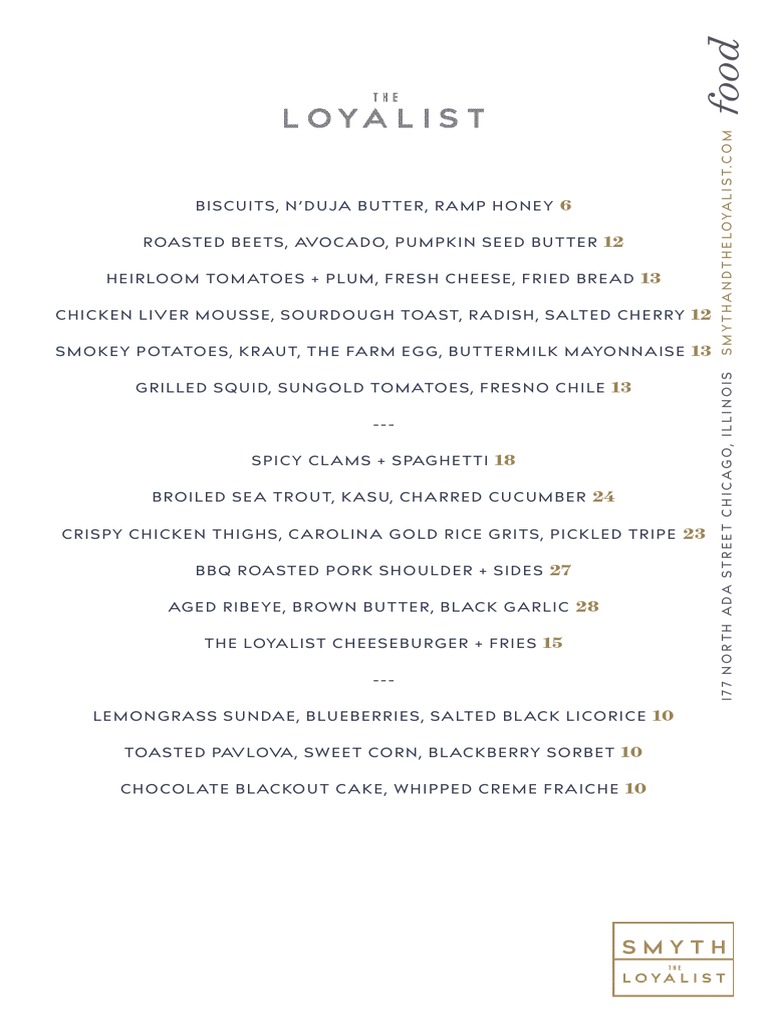 The Loyalist Chicago Menu | PDF