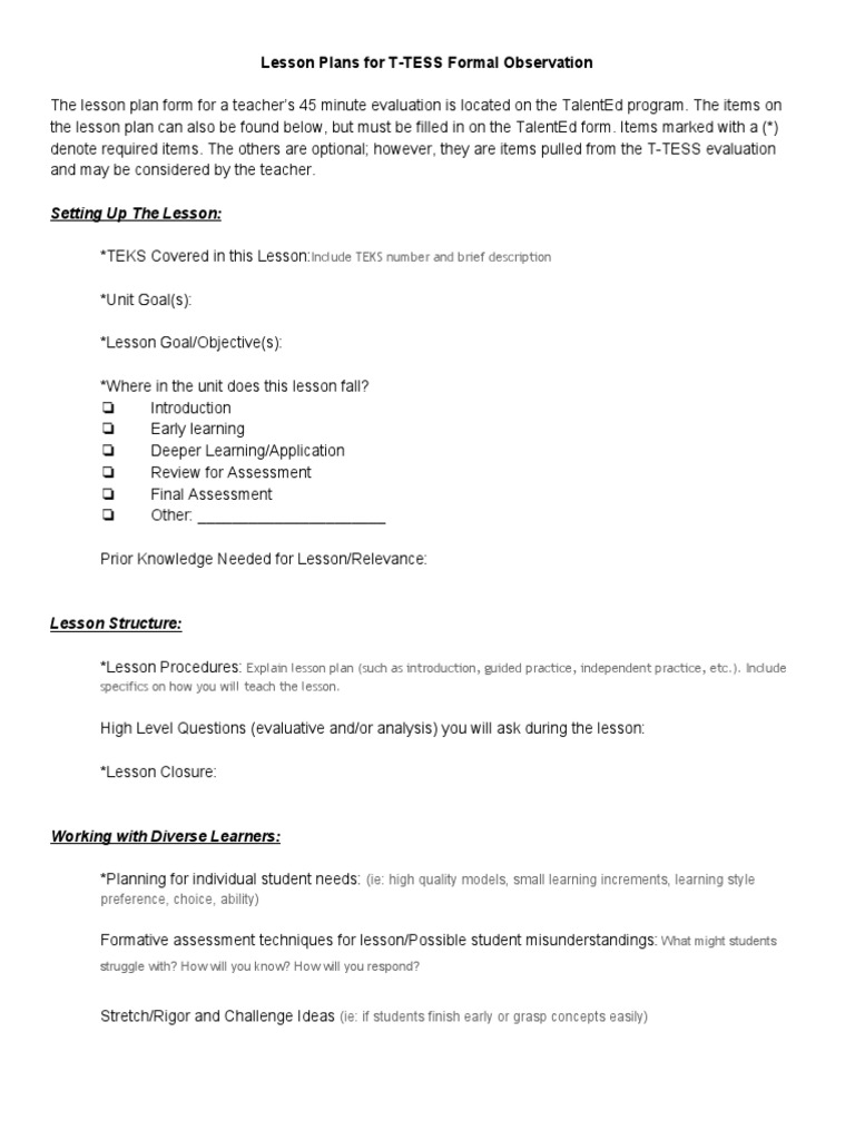 T-TESS Lesson Plan Template Guide | PDF | Career & Growth