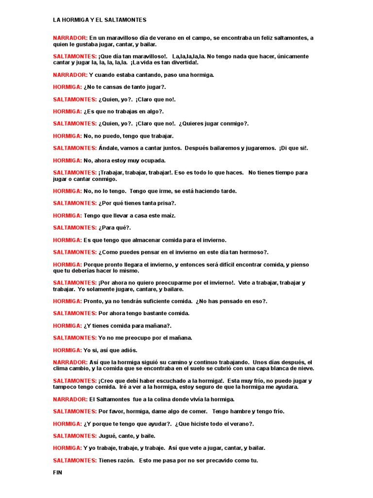 La Hormiga y El Saltamontes | PDF | Ocio