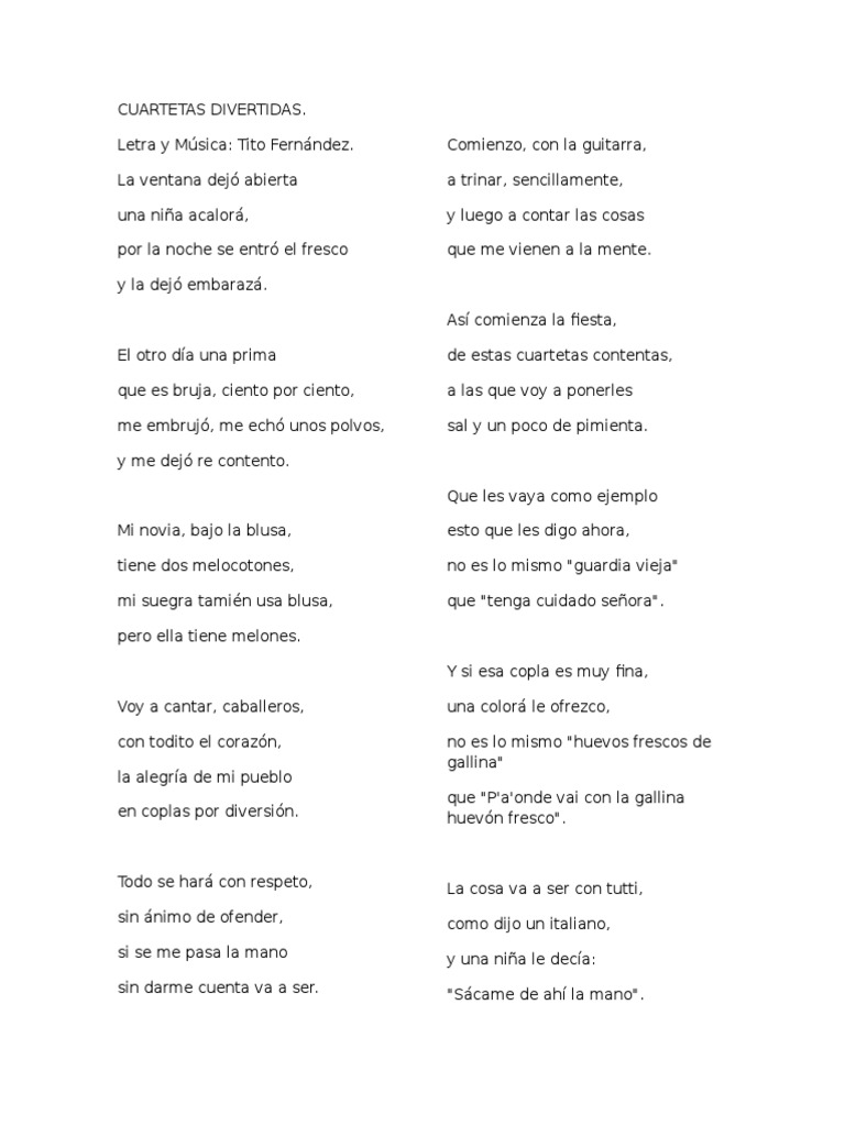 Ejemplos de cuartetas divertidas | PDF | Alimentos