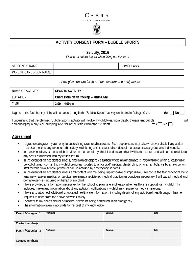 Activity Consent Form 2016 | PDF