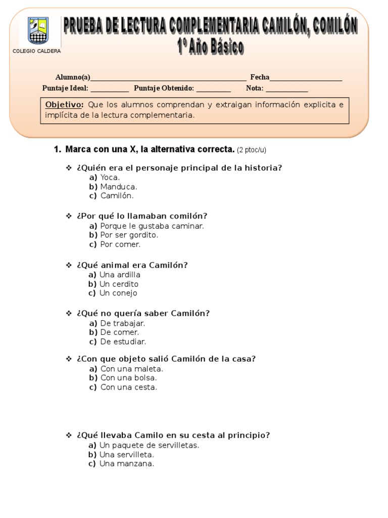 Prueba Camilón, Comilón | PDF | Organismos | Alimentos