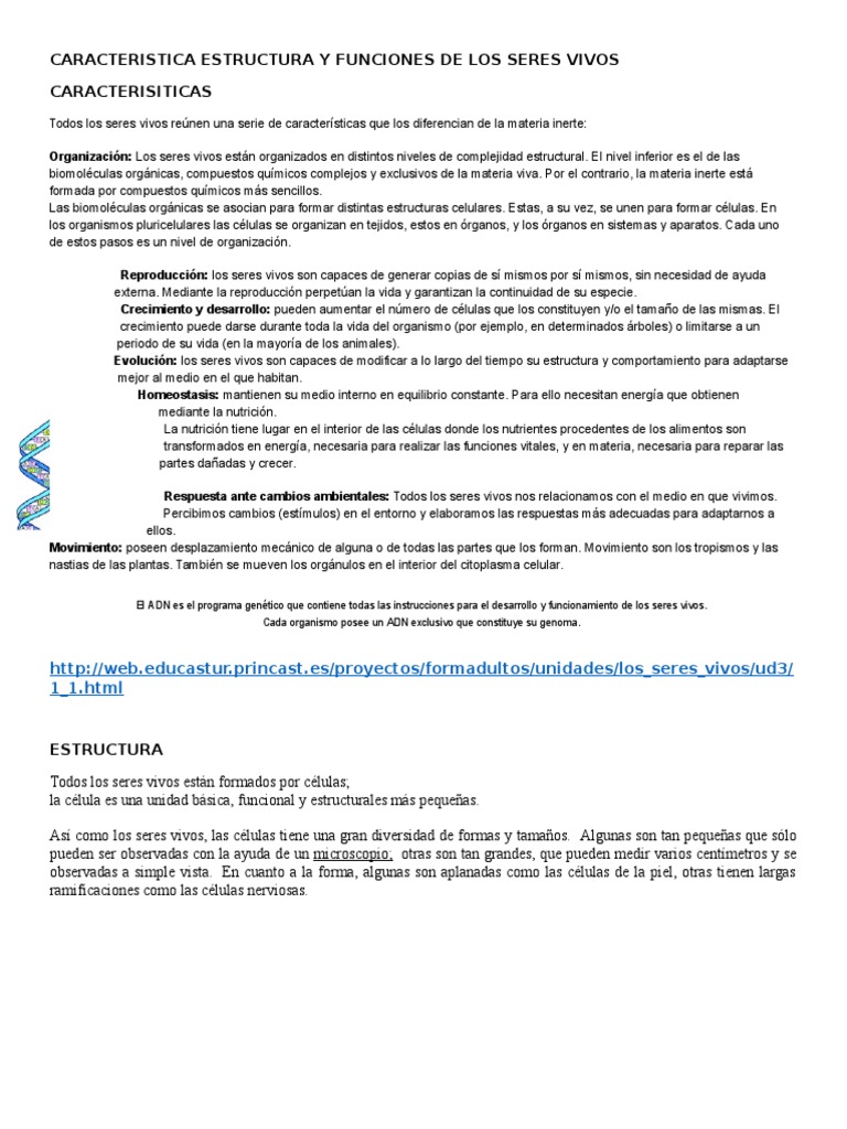 Estructura y funciones de los seres vivos | PDF | Biología Celular ...