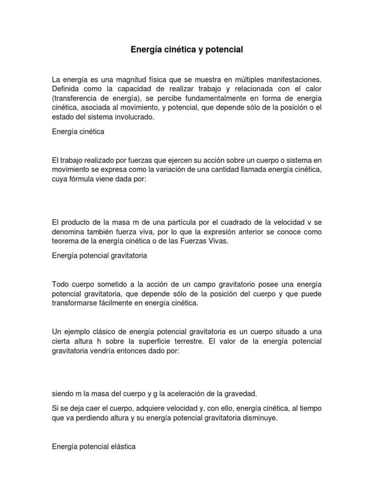 Energía Cinética y Potencial | PDF | Energía potencial | Energía cinética