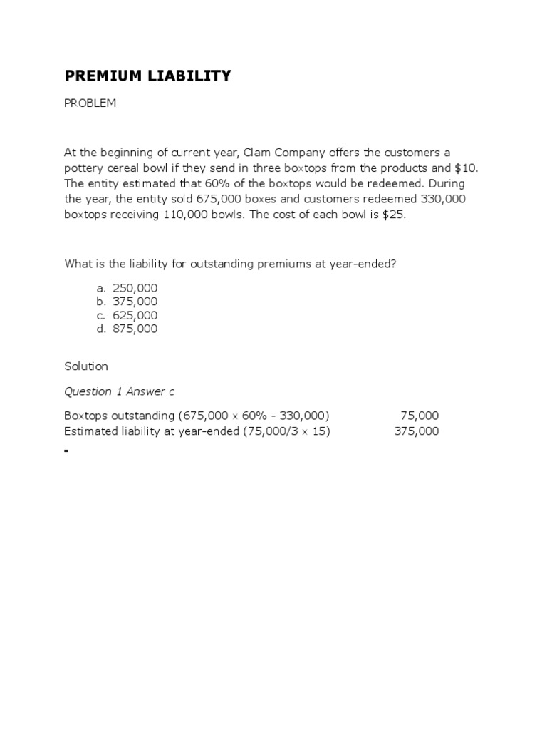 Clam Company Premium Liability Analysis | PDF