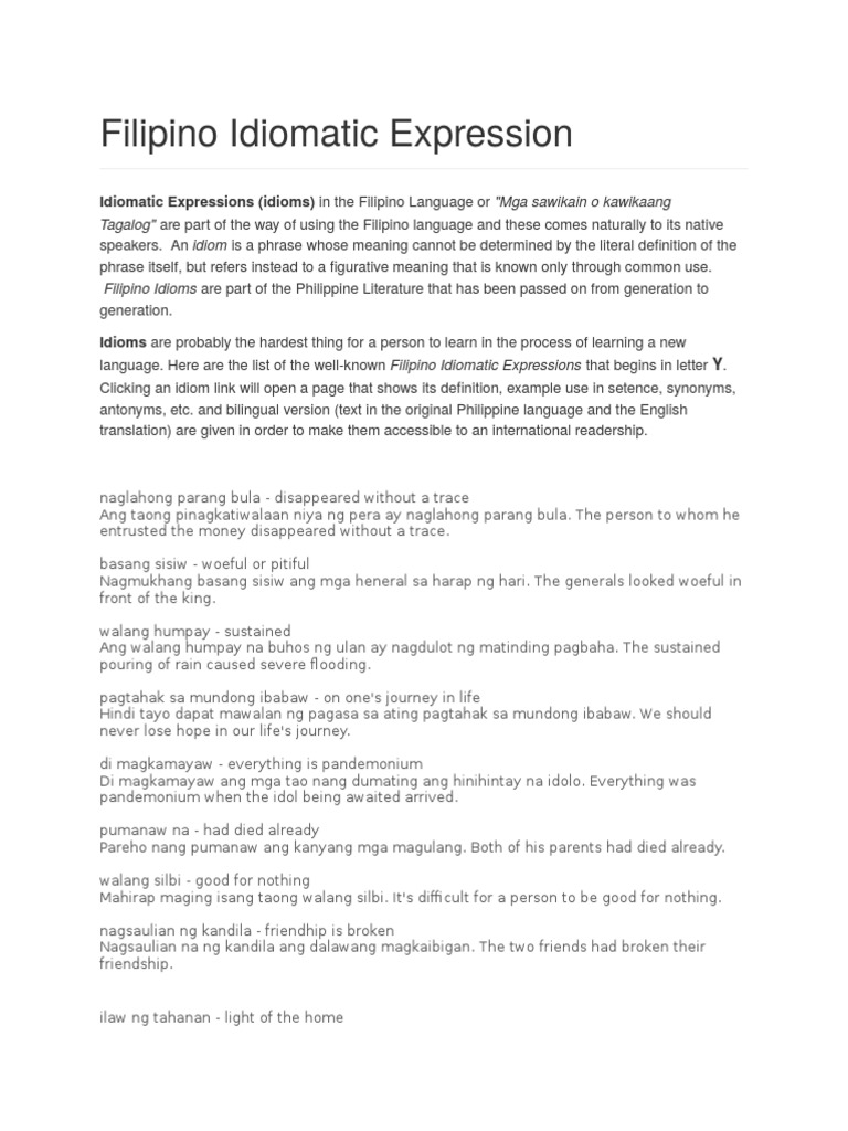Filipino Idiomatic Expression | Idiom | Sociolinguistics