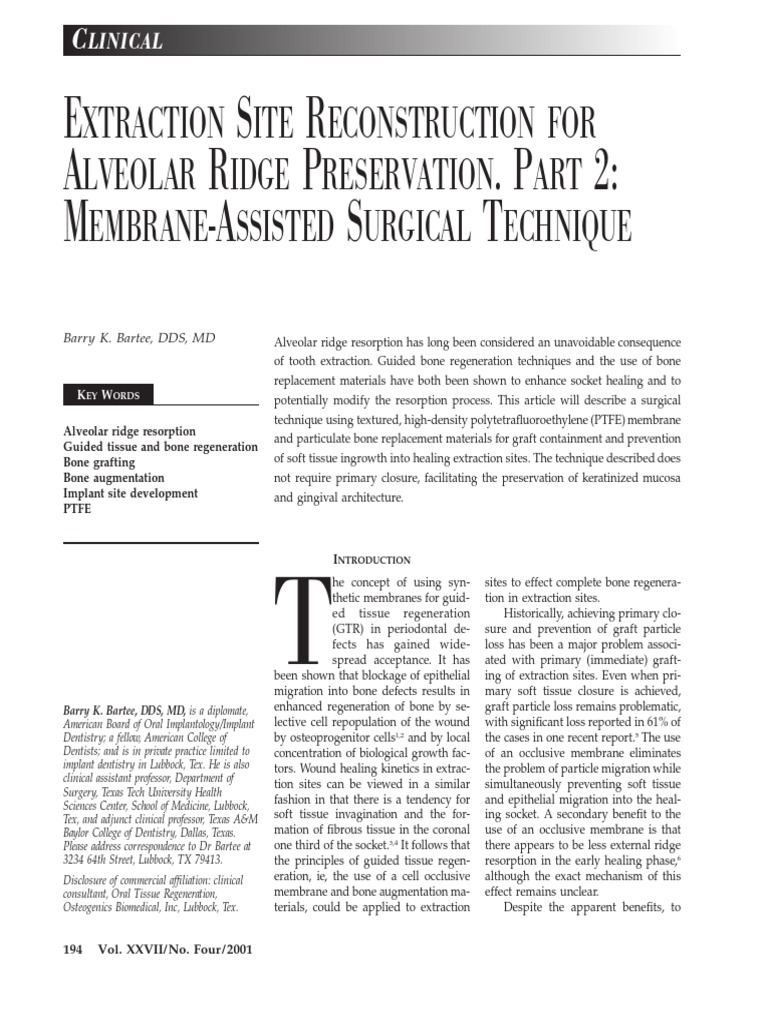 Extraction Site Reconstruction For Alveolar Ridge Preservation. Part 2 ...