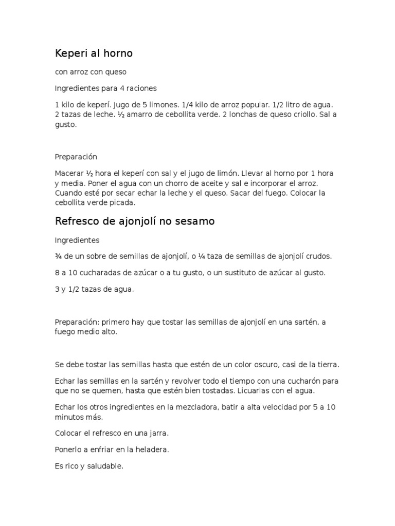 Keperi Al Horno y Alpiste | Descargar gratis PDF | Sésamo | Leche