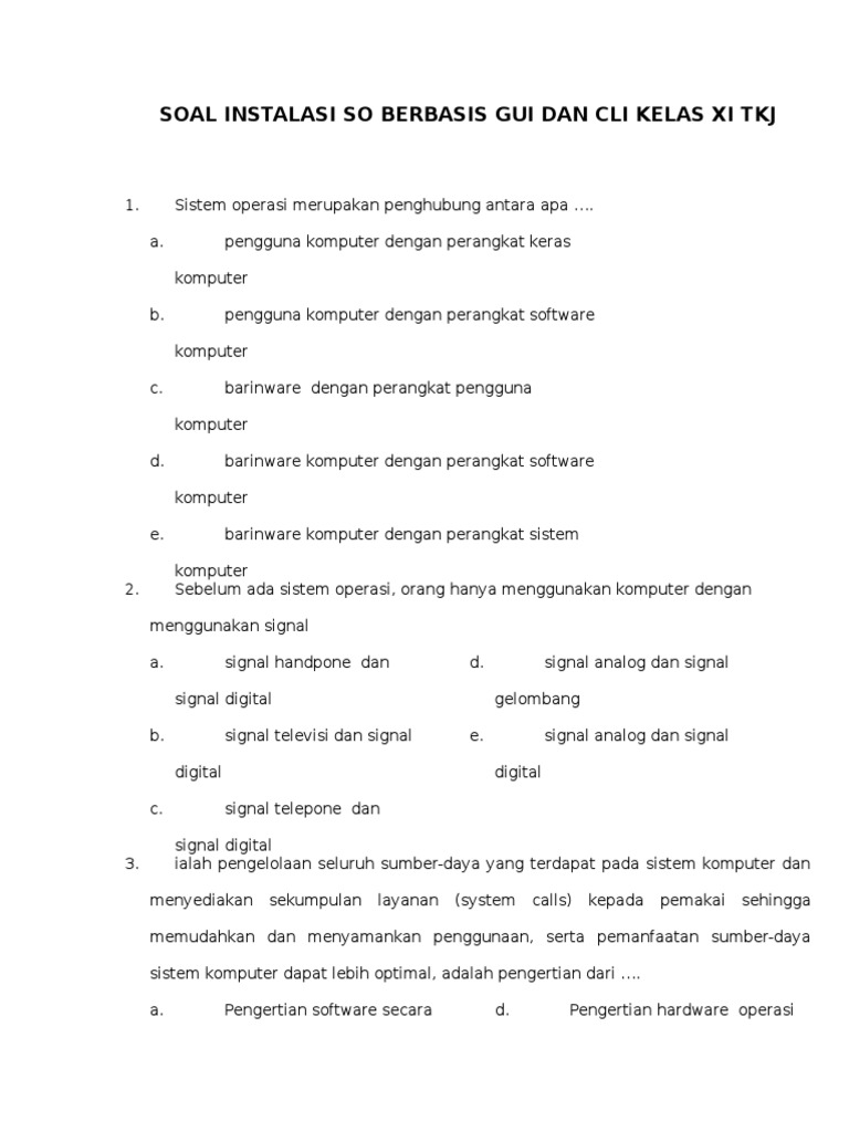 Soal Instalasi So Berbasis Gui Dan Cli Kelas X TKJ | PDF