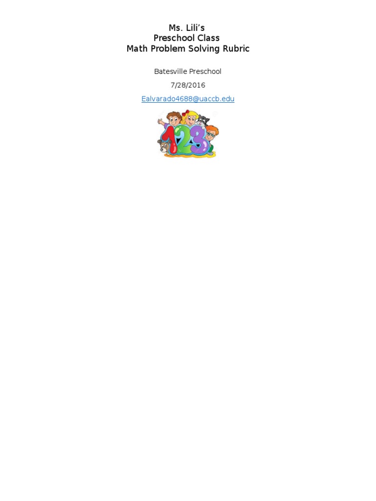Ms. Lili's Preschool Class Math Problem Solving Rubric: Ealvarado4688 ...
