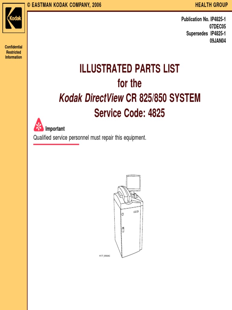 Kodak DirectView CR-825,850 - Parts List | PDF