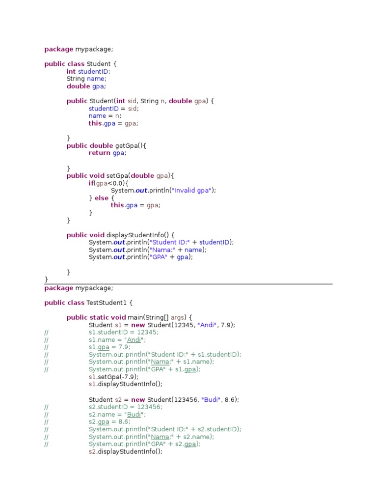Java Student Class Example Code | PDF | Computers