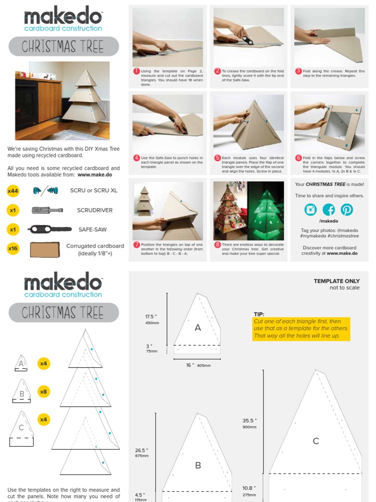 Makedo Cardboard Christmas Tree Instructions | PDF | Paper | Printing ...