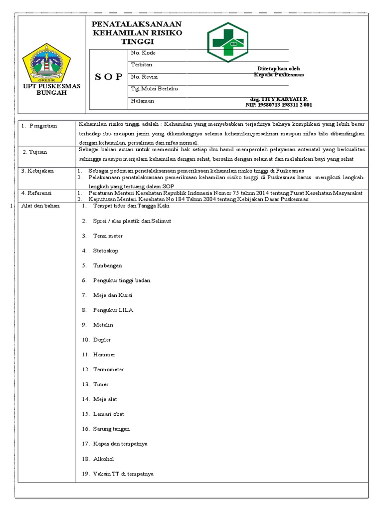 Sop Penatalaksanaan Bumil Risti | PDF