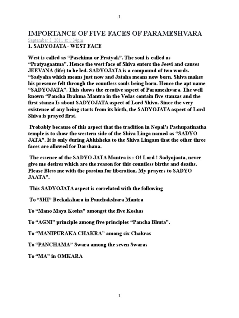 Importance of Five Faces of Parameshvara | PDF | Hindu Literature ...