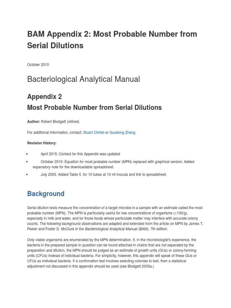 BAM Appendix 2 - MPN | PDF | Colony Forming Unit | Teaching Mathematics
