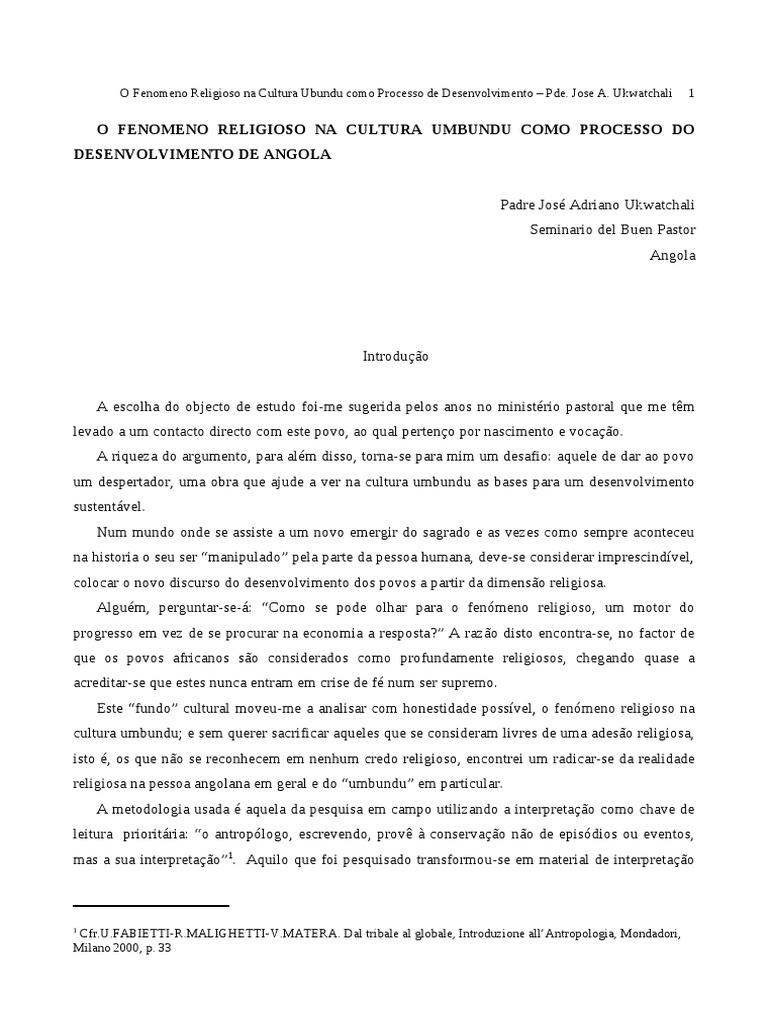 Cultura Umbundu PDF | PDF | Oração | África do Sul