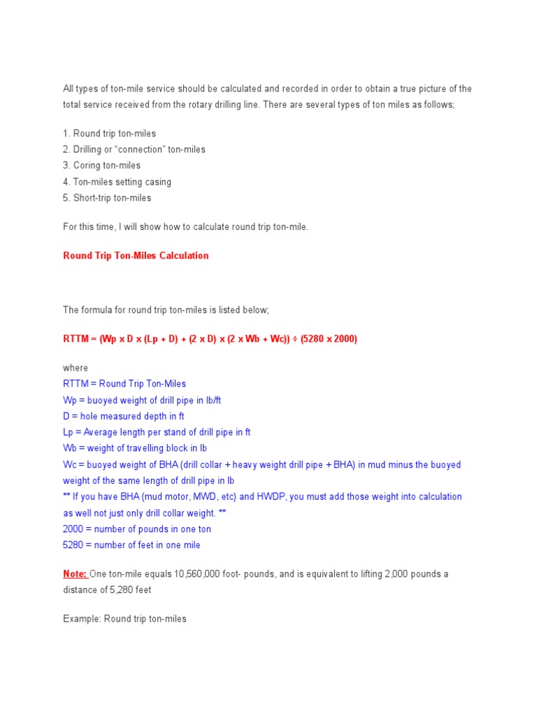 Round Trip Ton-Miles Calculation | PDF