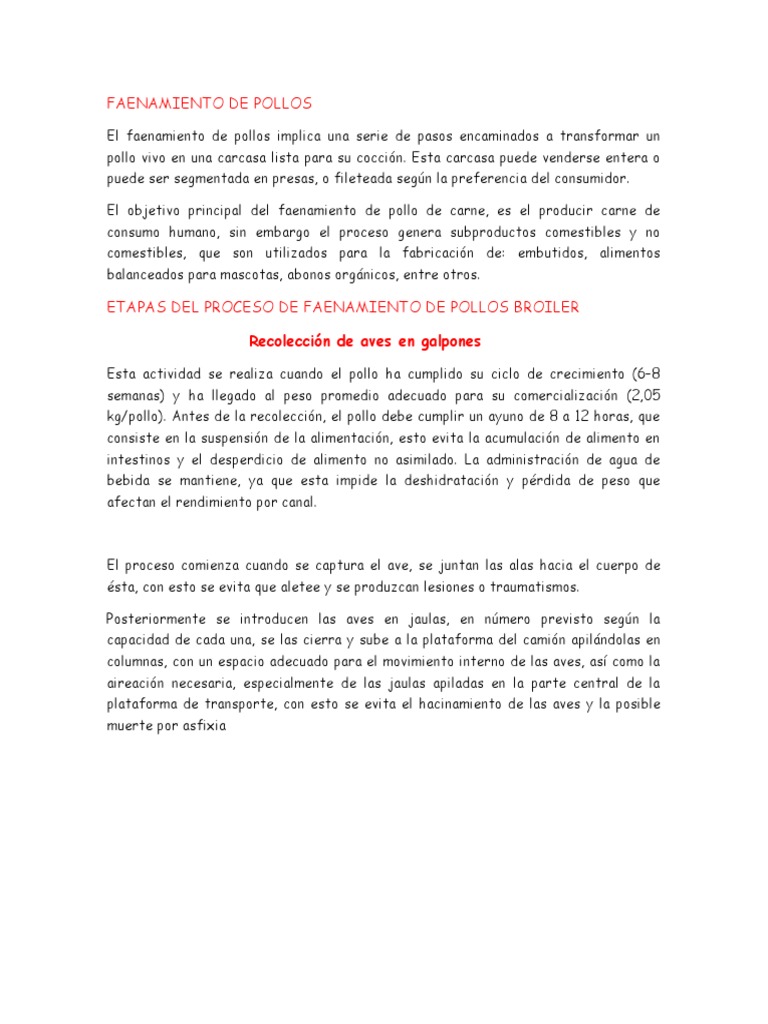 Proceso de Faenamiento de Pollos | PDF | Aves | Marinado