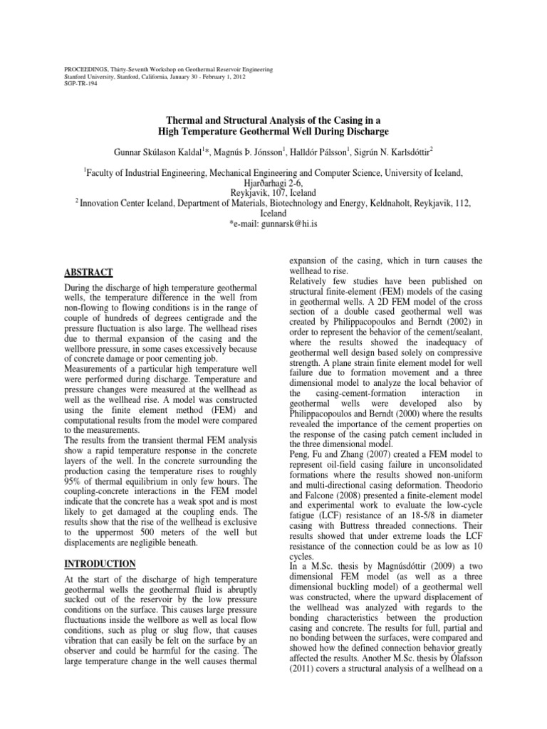 Geothermal Well Casing Analysis | PDF | Casing (Borehole) | Thermal ...