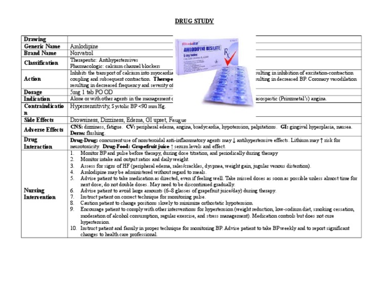 Drug Study - Amlodipine | PDF