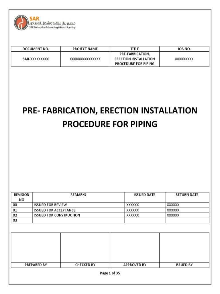 Fabrication Erection Installation Procedure For Piping | PDF | Pipe ...
