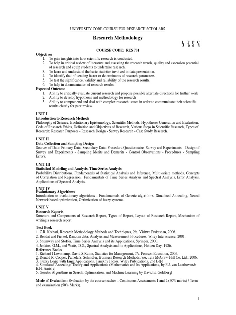 Research Methodology RES 701 - Syllabus | PDF | Statistics | Scientific ...