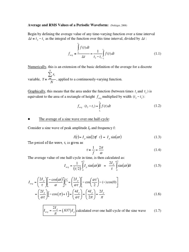 AVG and RMS Values of Periodic Waveforms 2012 | PDF | Root Mean Square ...