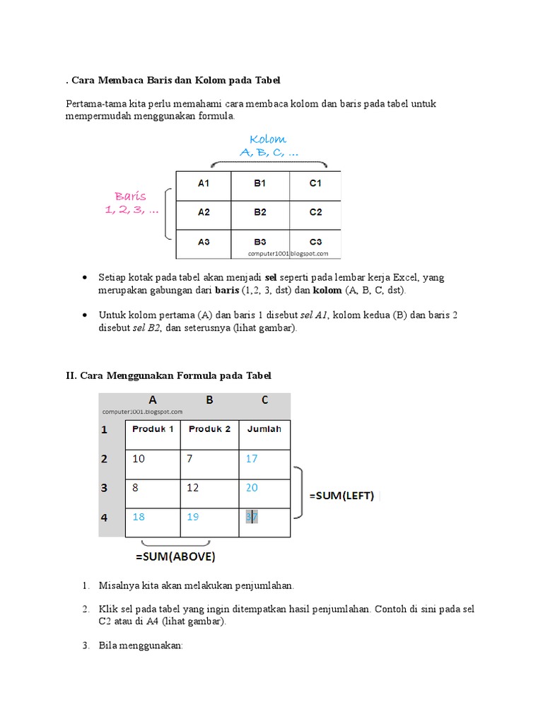 Cara Membaca Baris Dan Kolom Pada Tabel | PDF