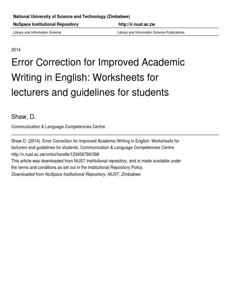 Error Correction For Improved Academic Writing in English | PDF ...