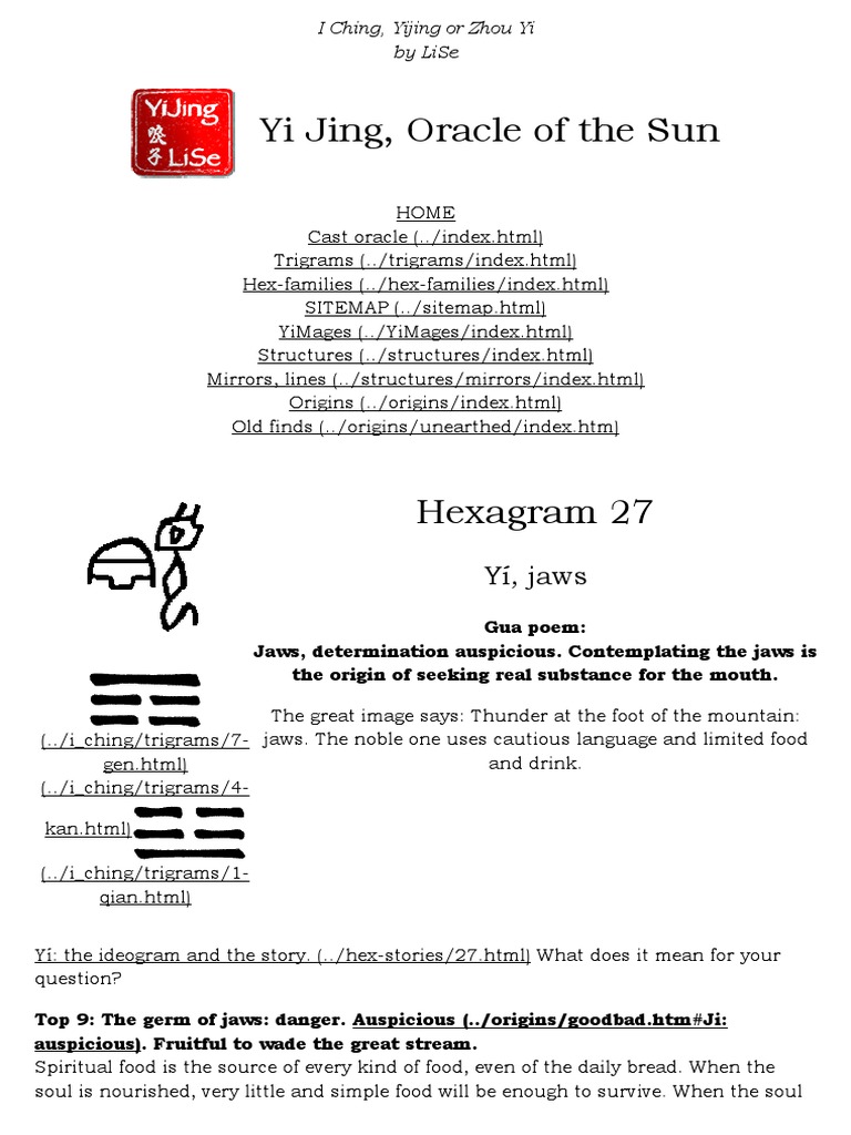Hexagram 27 YiJing | Religion And Belief | Fiction & Literature