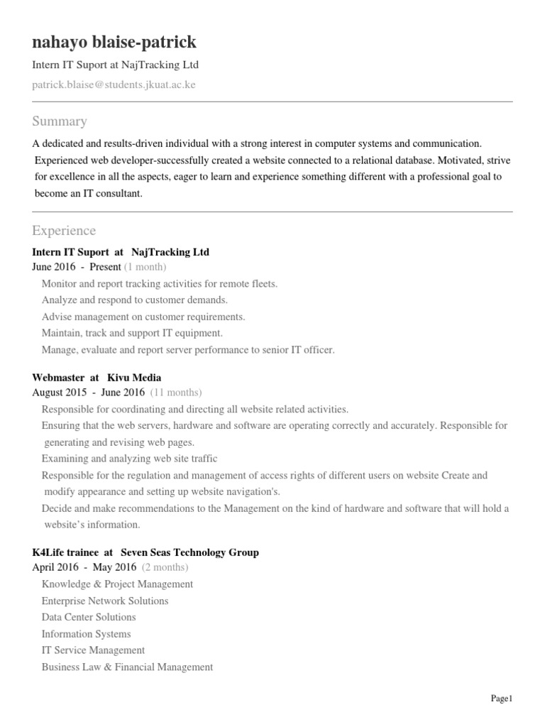 Patrick CV | PDF | Websites | Technical Support