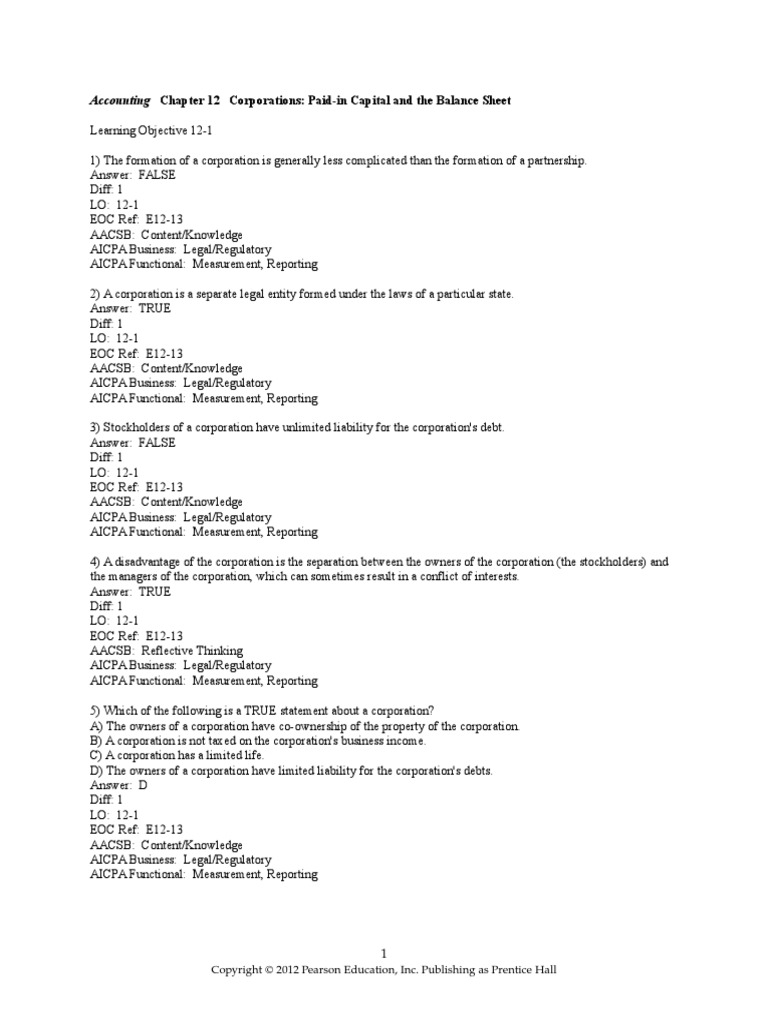 ACCT Ch12 Test | PDF | Stocks | Retained Earnings