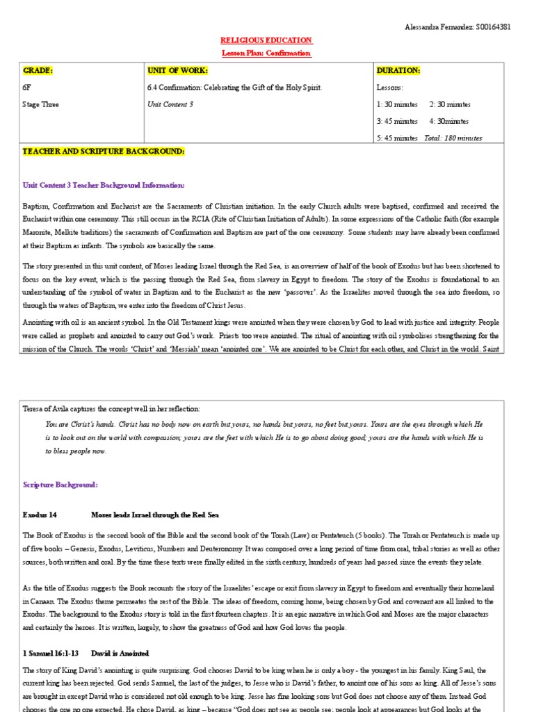 Confirmation Lesson Plan for Grade 6F | PDF | Book Of Exodus | Confirmation