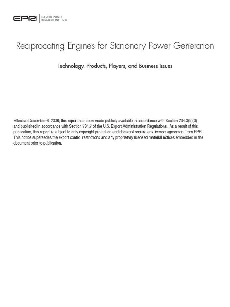 Reciprocating Engines For Stationary Power Generation Technology ...