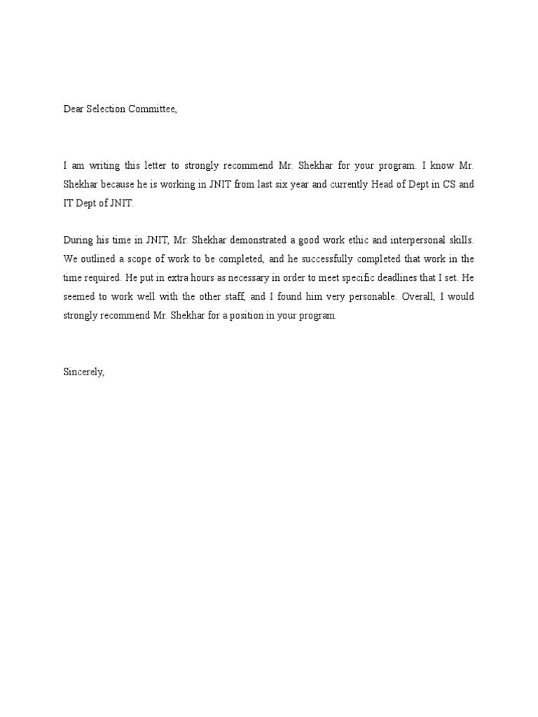 Dear Selection Committee | PDF