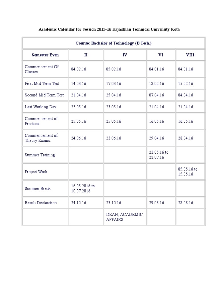 Academic Calendar For Session 2015 | PDF