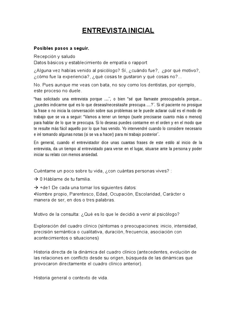 Entrevista Inicial | PDF | Adultos | Sicología