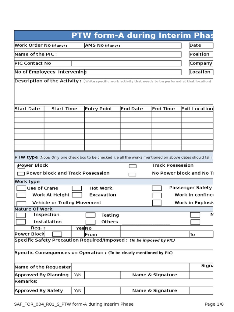 PTW Form - A During Interim Phase | PDF | Transport | Business