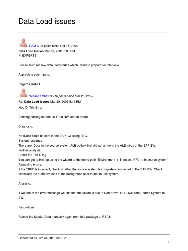 Data Load Issues | Replication (Computing) | Email