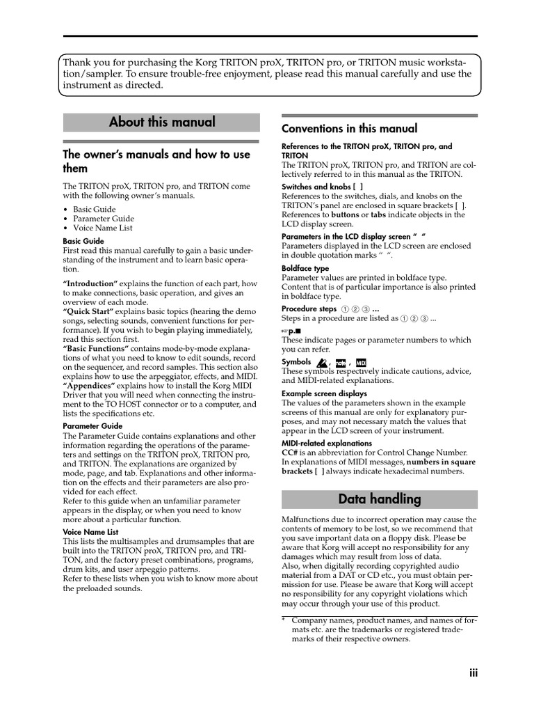 Korg Triton Manual PDF | PDF | Synthesizer | Sound Technology