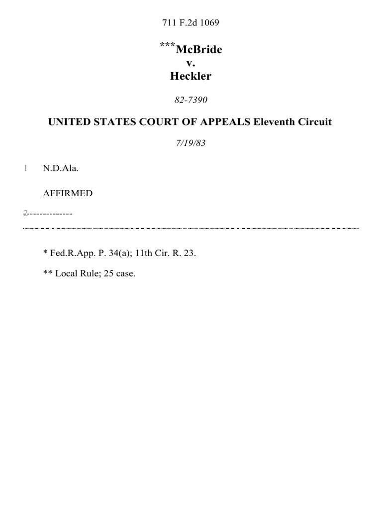 McBride v. Heckler, 711 F.2d 1069, 11th Cir. (1983) | PDF