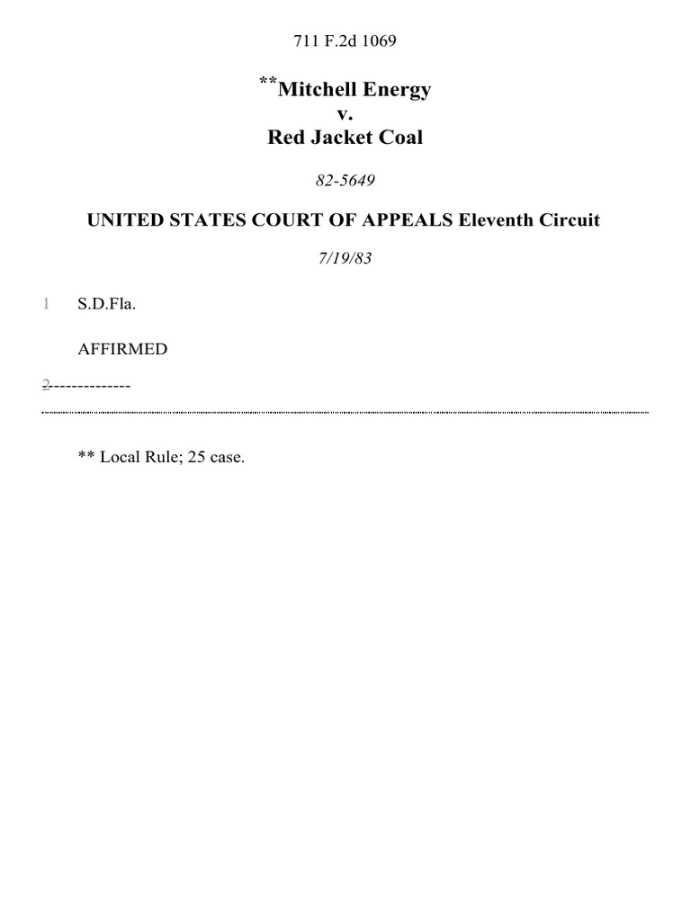 Mitchell Energy v. Red Jacket Coal, 711 F.2d 1069, 11th Cir. (1983) | PDF