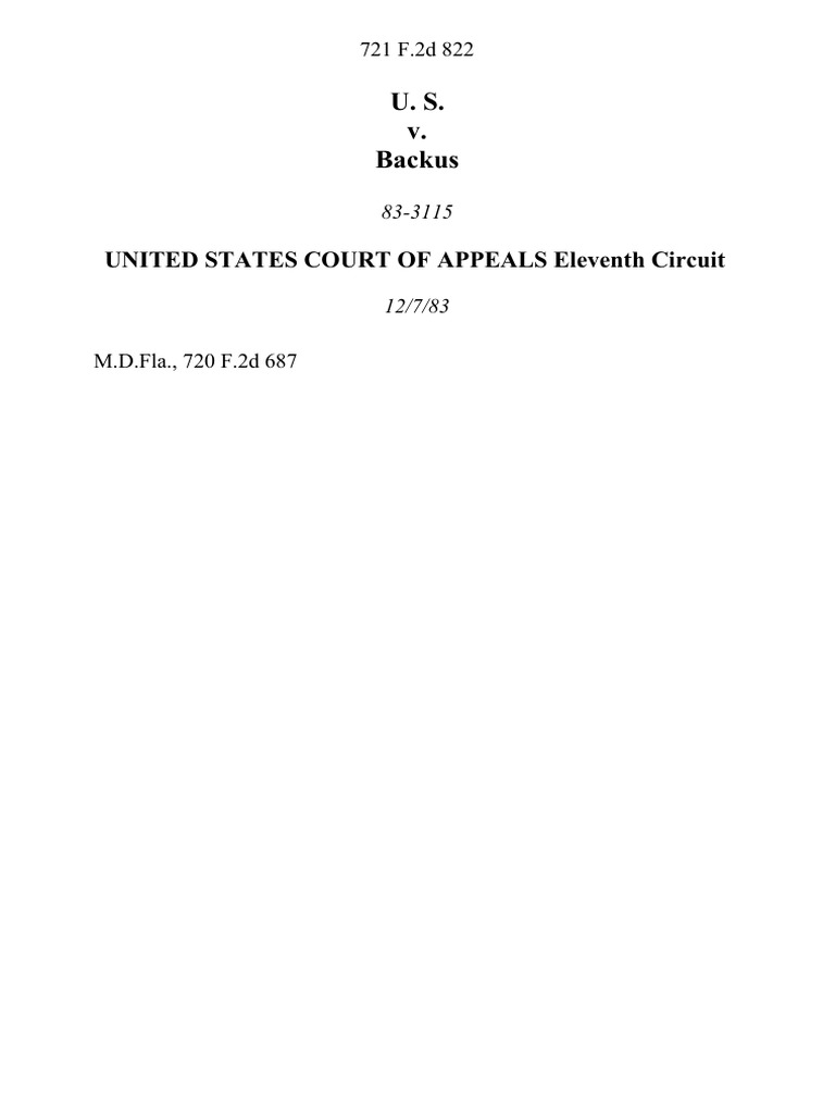 United States v. Backus, 721 F.2d 822, 11th Cir. (1983) | PDF